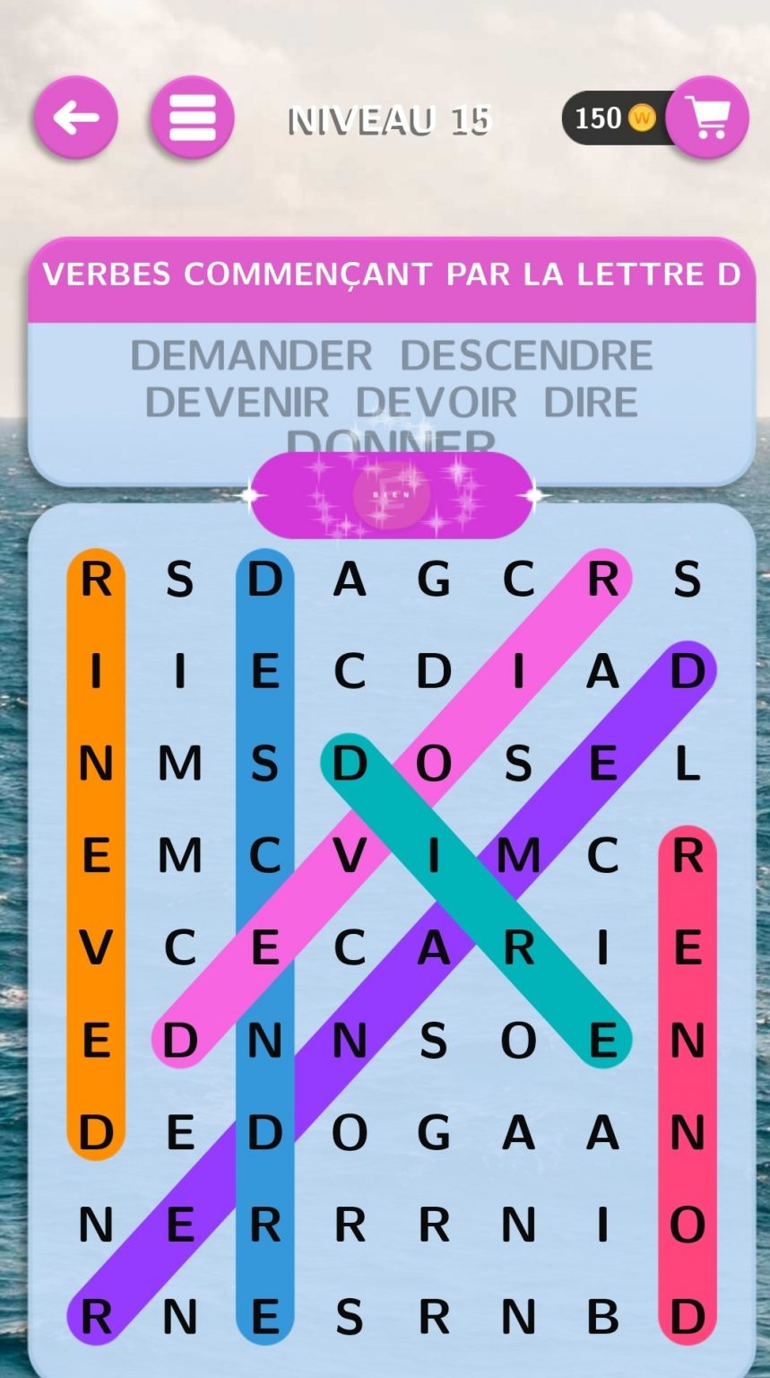 Solution Recherche dans le monde des mots niveau 15